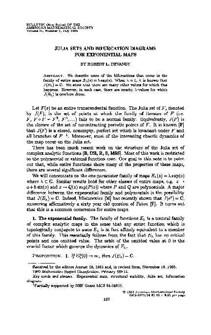 (PDF) Julia sets and bifurcation diagrams for exponential maps