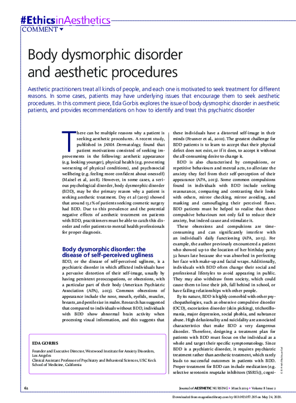 (PDF) Body dysmorphic disorder and aesthetic procedures