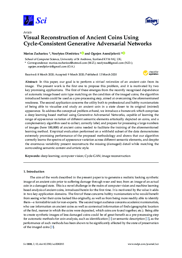 Pdf Visual Reconstruction Of Ancient Coins Using Cycle Consistent Generative Adversarial