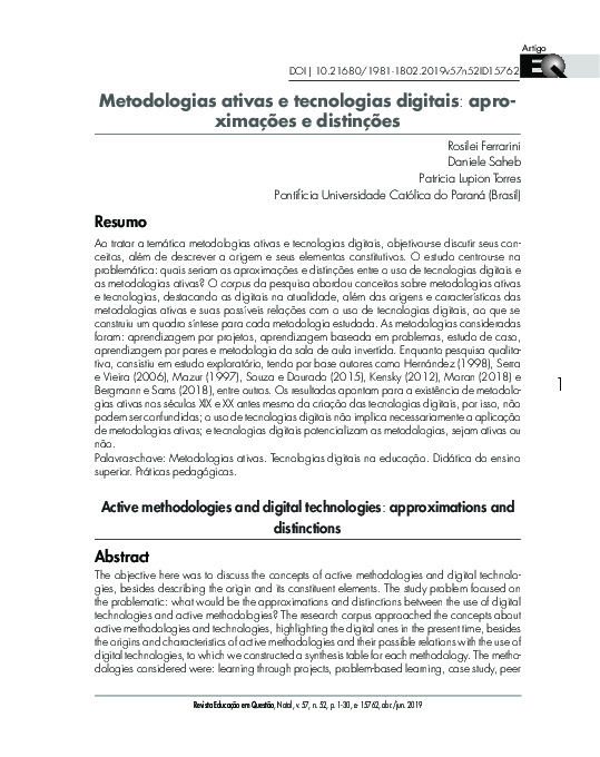 Pdf Metodologias Ativas E Tecnologias Digitais Rosilei Ferrarini