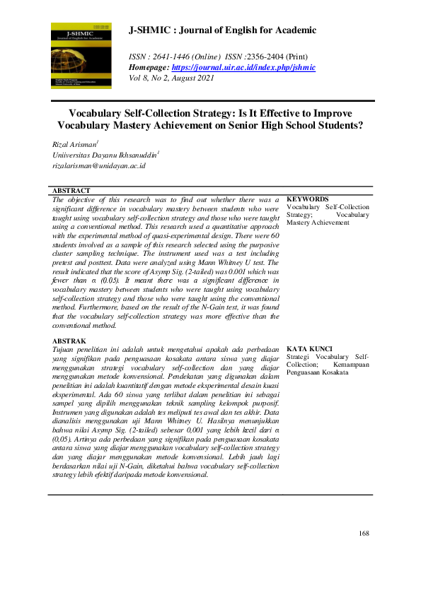 (PDF) Vocabulary Self-Collection Strategy: Is It Effective to Improve ...