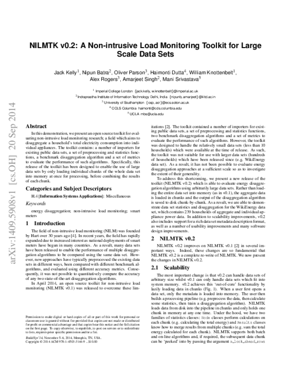 (PDF) NILMTK v0.2: a non-intrusive load monitoring toolkit for large scale data sets