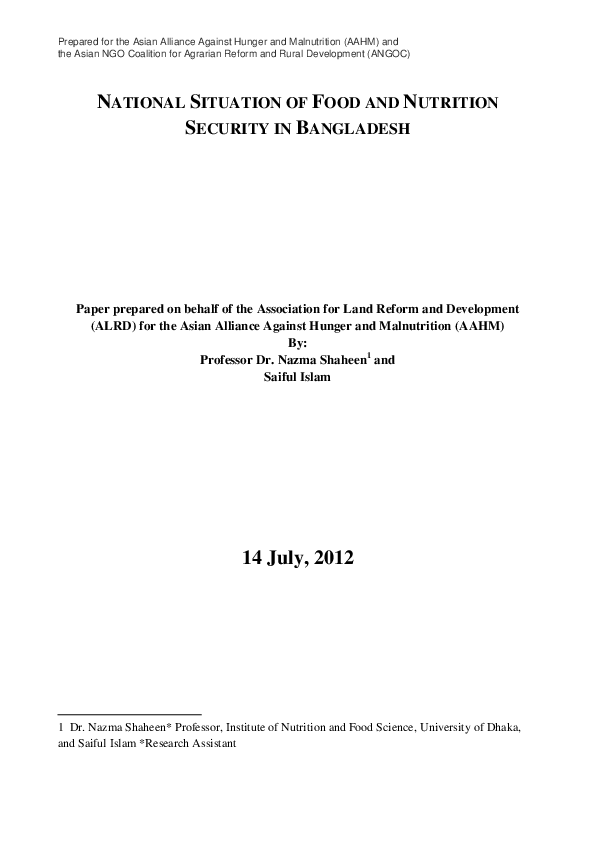 (PDF) National Situation of Food and Nutrition Security in Bangladesh