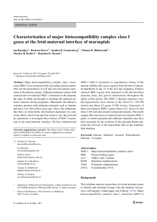 (PDF) Characterisation of major histocompatibility complex class I ...