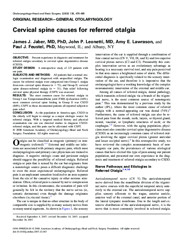(PDF) Cervical spine causes for referred otalgia
