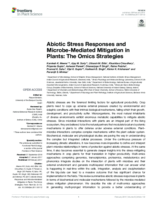 (PDF) Abiotic Stress Responses and Microbe-Mediated Mitigation in Plants: The Omics Strategies