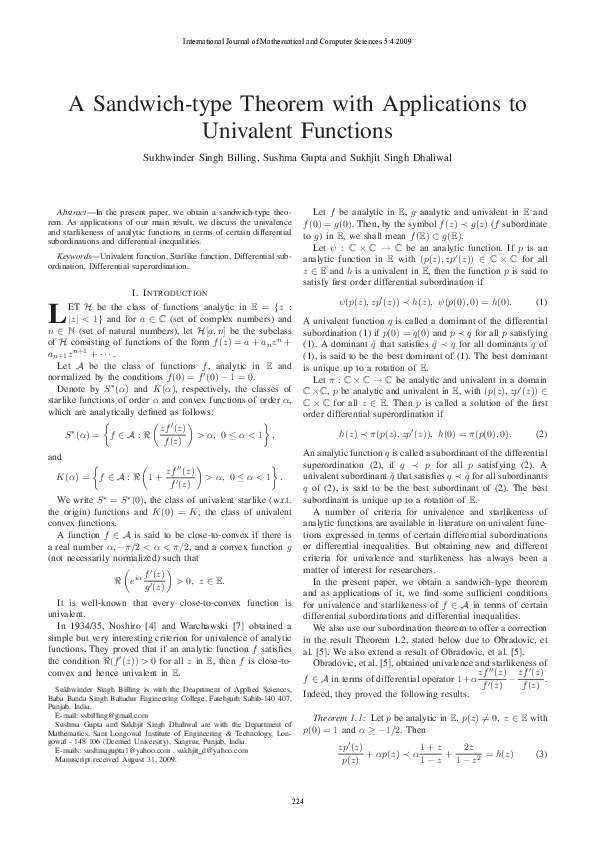 (PDF) A Sandwich-type Theorem with Applications to Univalent Functions