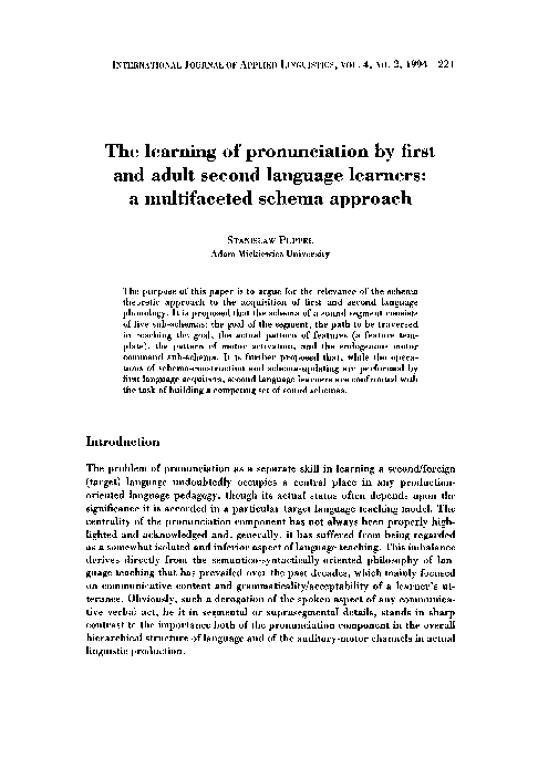 (PDF) The learning of pronunciation by first and adult second language ...