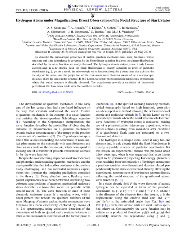 (PDF) Hydrogen atoms under magnification: Direct observation of the ...