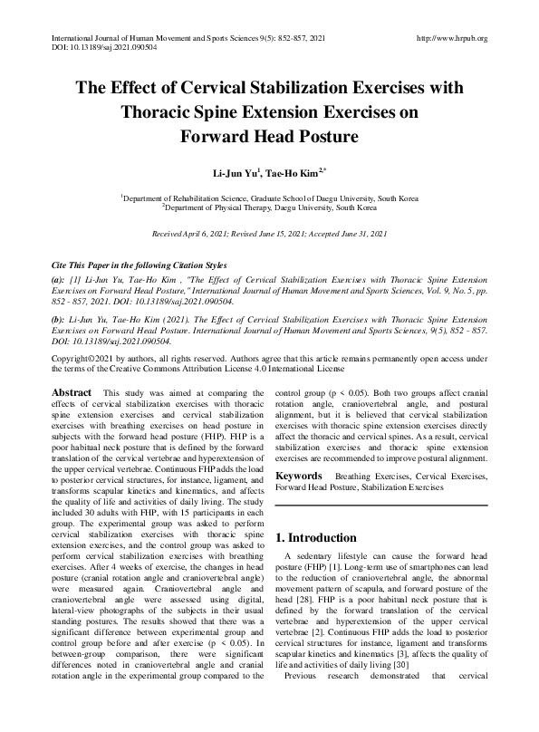 (PDF) The Effect of Cervical Stabilization Exercises with Thoracic ...