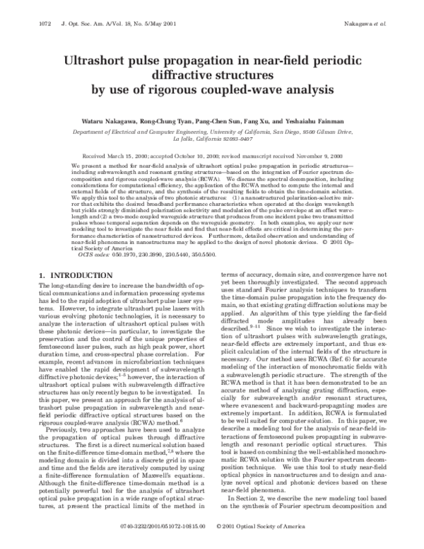 (PDF) Ultrashort pulse propagation in near-field periodic diffractive structures by use of ...
