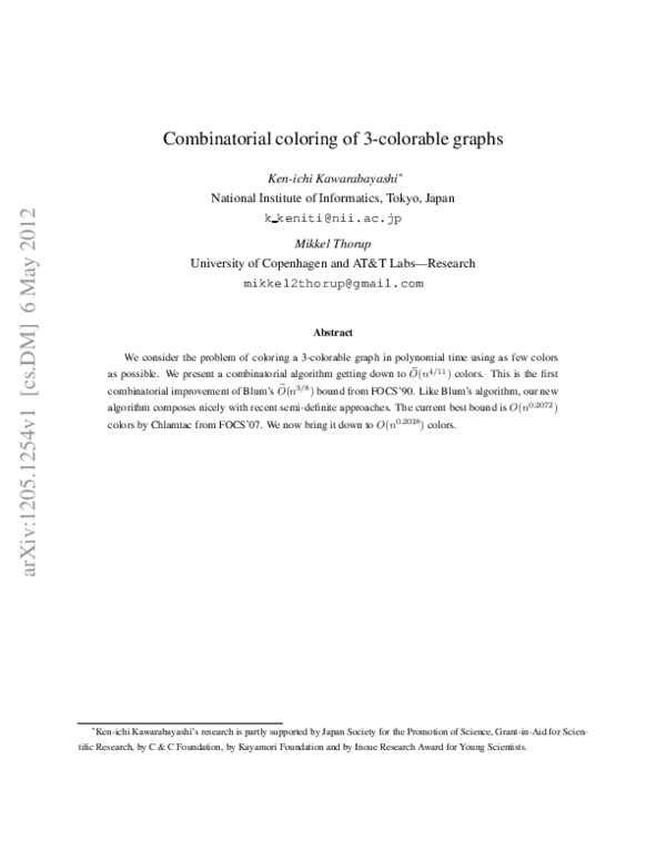 (PDF) Combinatorial Coloring of 3-Colorable Graphs