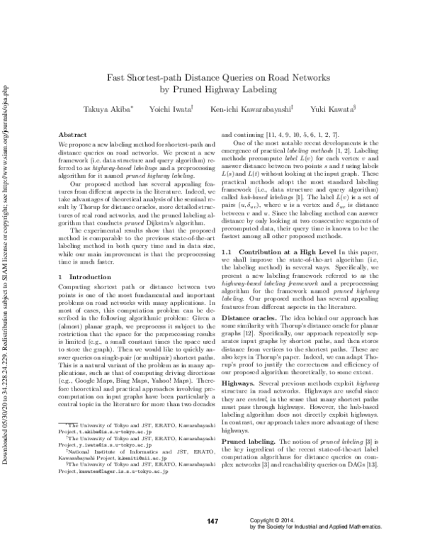 Pdf Fast Shortest Path Distance Queries On Road Networks By Pruned Highway Labeling 
