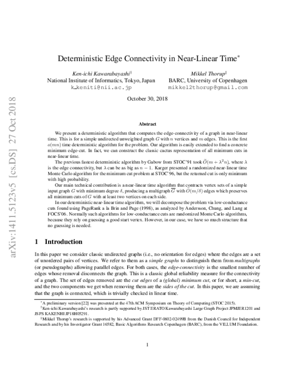 (PDF) Deterministic Global Minimum Cut of a Simple Graph in Near-Linear Time