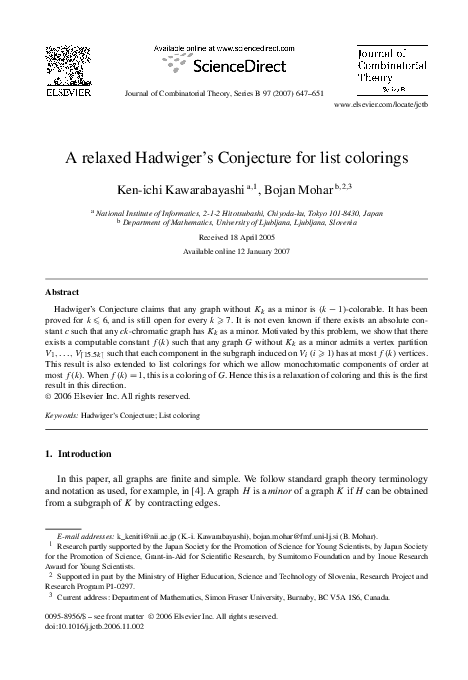 (PDF) A relaxed Hadwiger's Conjecture for list colorings