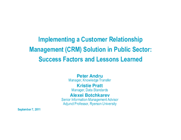 (PDF) Implementing a Customer Relationship Management (CRM) Solution in ...