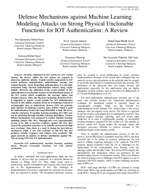 (PDF) Defense Mechanisms against Machine Learning Modeling Attacks on Strong Physical Unclonable ...