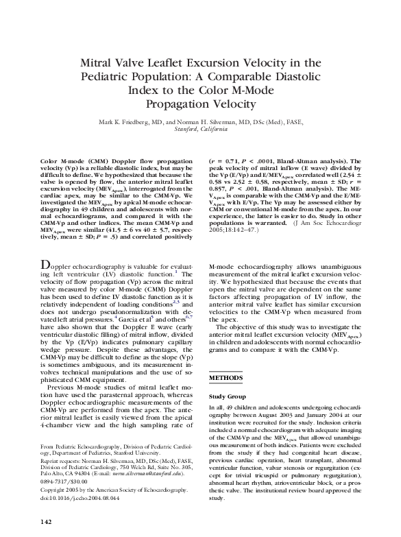 (PDF) Mitral valve leaflet excursion velocity in the pediatric ...