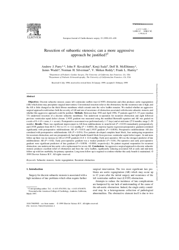 (PDF) Resection of subaortic stenosis; can a more aggressive approach ...