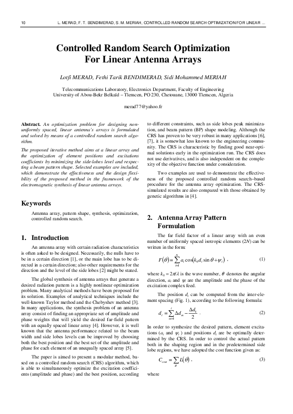 (PDF) Controlled Random Search Optimization For Linear Antenna Arrays