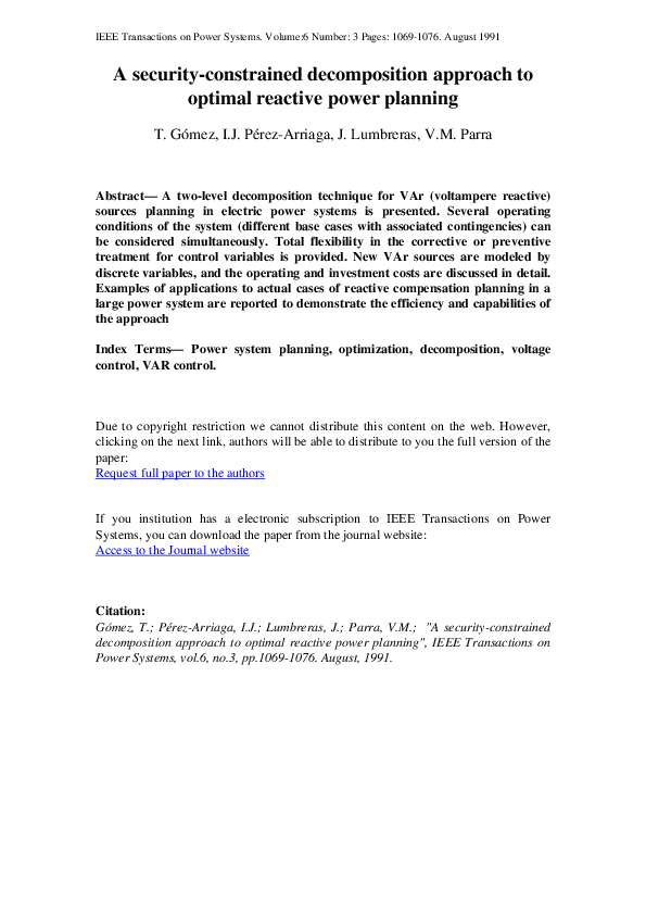 (PDF) A security-constrained decomposition approach to optimal reactive ... (PDF) A security-constrained decomposition approach to optimal reactive ...