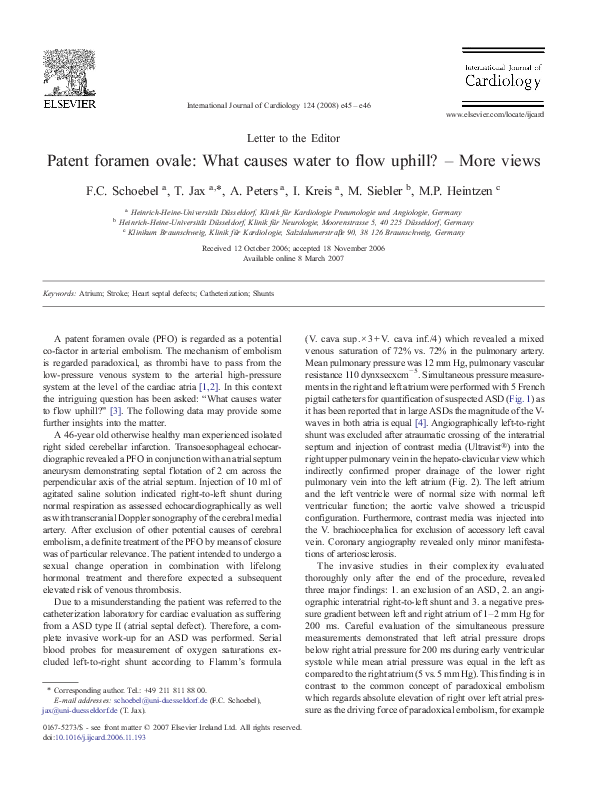(PDF) Patent foramen ovale: What causes water to flow uphill? – More views