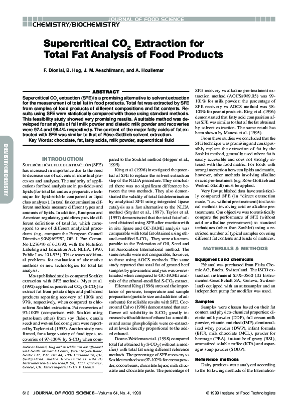 (PDF) Supercritical CO2 Extraction for Total Fat Analysis of Food Products