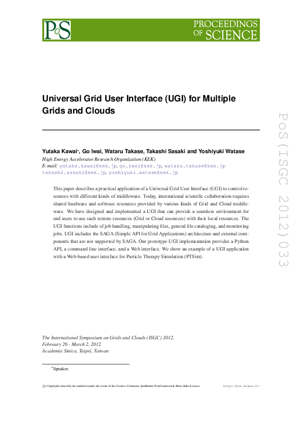 (PDF) Universal Grid User Interface (UGI) for Multiple Grids and Clouds
