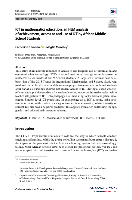 (PDF) ICT in mathematics education: an HLM analysis of achievement ...