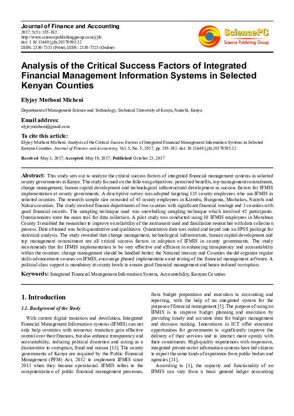 (PDF) Analysis of the Critical Success Factors of Integrated Financial ...