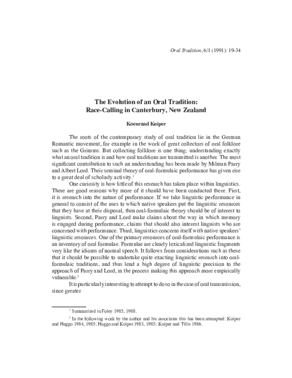 (PDF) The Evolution of an Oral Tradition: Race-Calling in Canterbury ...