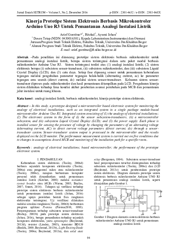 Pdf Kinerja Prototipe Sistem Elektronis Berbasis Mikrokontroler Arduino Uno R3 Untuk