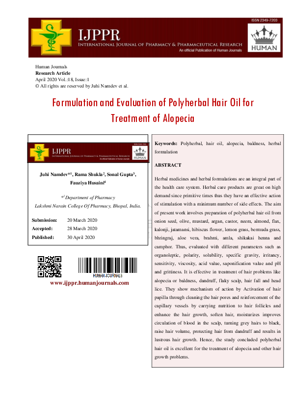 (PDF) Formulation and Evaluation of Polyherbal Hair Oil for Treatment ...