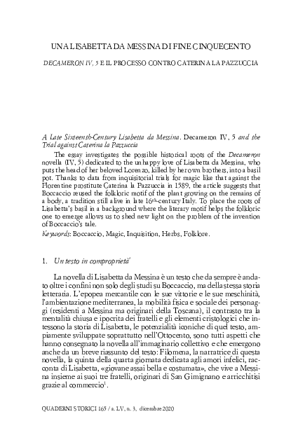 (PDF) Una Lisabetta da Messina di fine Cinquecento. Decameron IV, 5 e ...