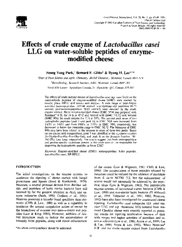 (PDF) Effects of crude enzyme of Lactobacillus casei LLG on water ...