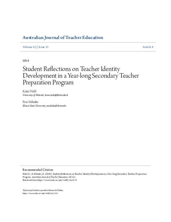 (PDF) Student Reflections on Teacher Identity Development in a Year ...