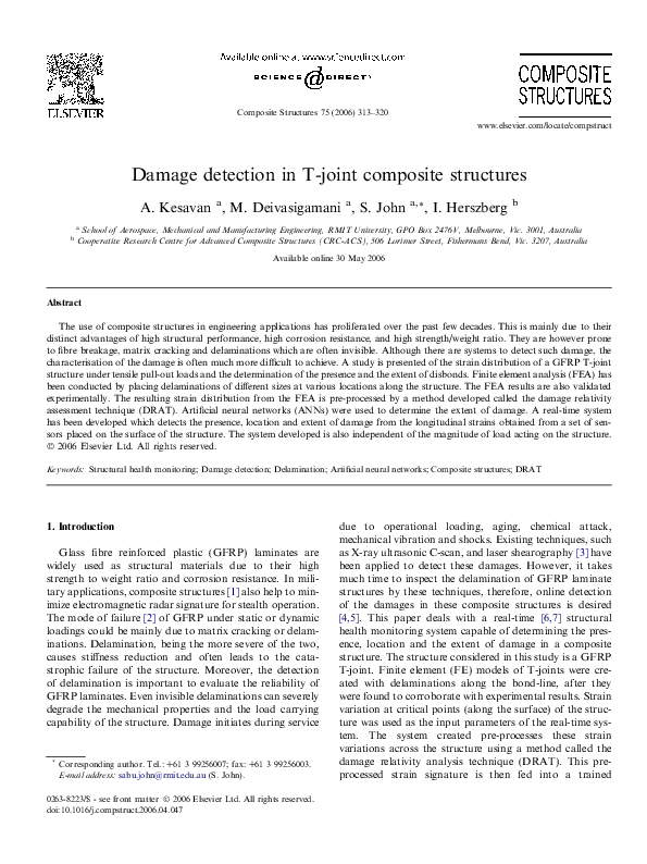 (PDF) Damage detection in T-joint composite structures