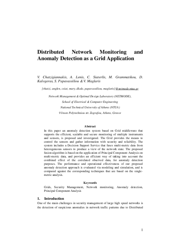 Pdf Distributed Network Monitoring And Anomaly Detection As A Grid