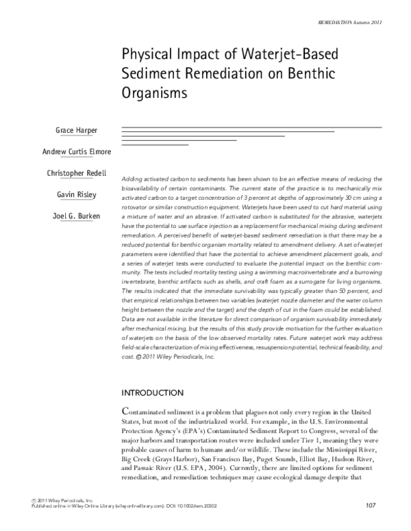 (PDF) Physical impact of waterjet-based sediment remediation on benthic ...