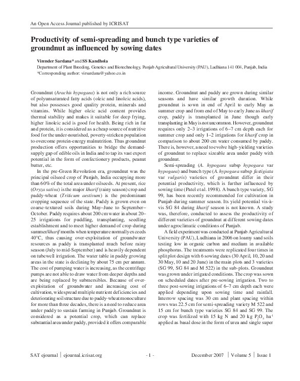 (PDF) Productivity of semi-spreading and bunch type varieties of ...
