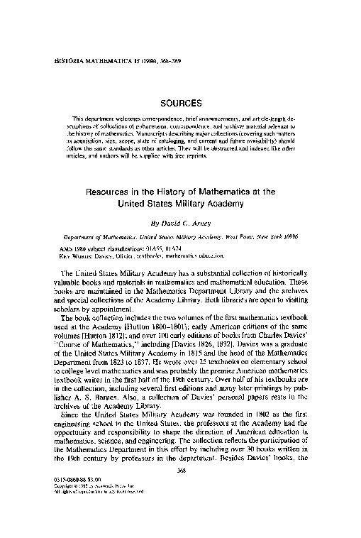 (PDF) Resources in the history of mathematics at the United States ...