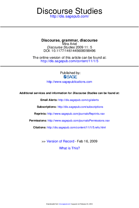 (PDF) Discourse, grammar, discourse