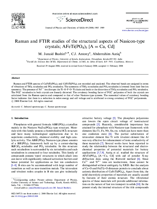 (PDF) Raman and FTIR studies of the structural aspects of Nasicon-type ...