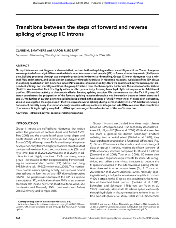 (PDF) Transitions Between the Steps of Forward and Reverse Splicing of ...