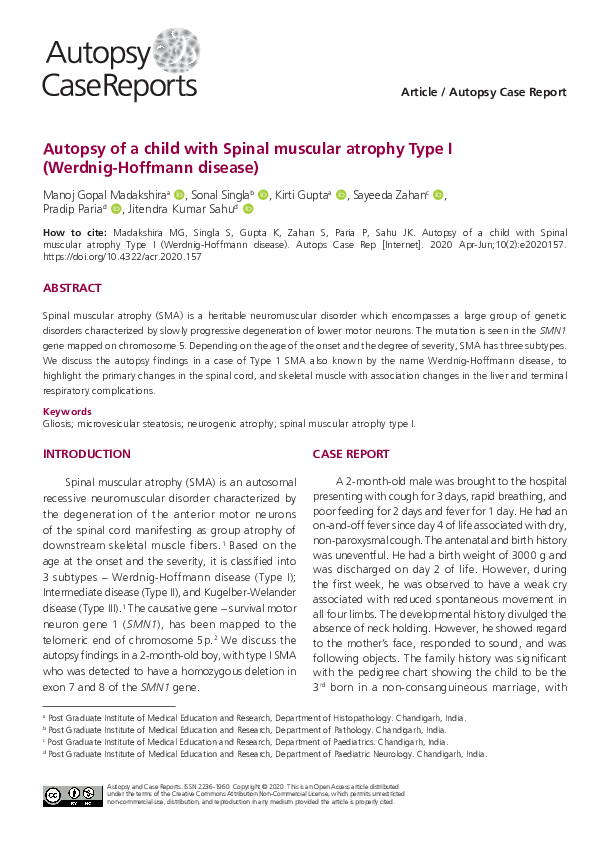 (PDF) Autopsy of a child with Spinal muscular atrophy Type I (Werdnig ...