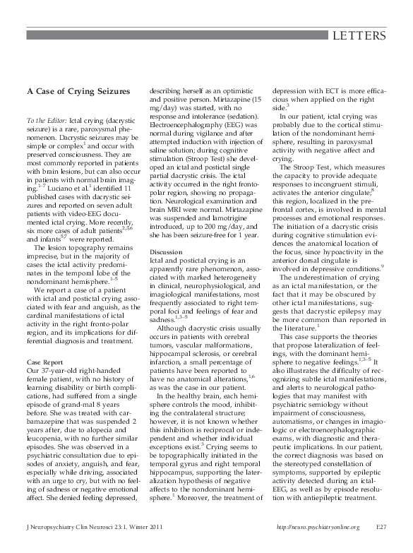 (PDF) A Case of Crying Seizures