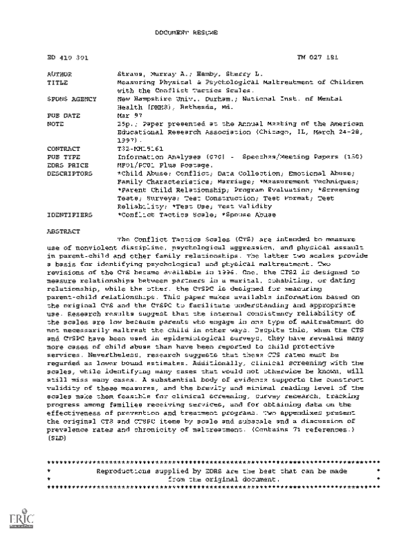 (PDF) Measuring Physical & Psychological Maltreatment of Children with ...