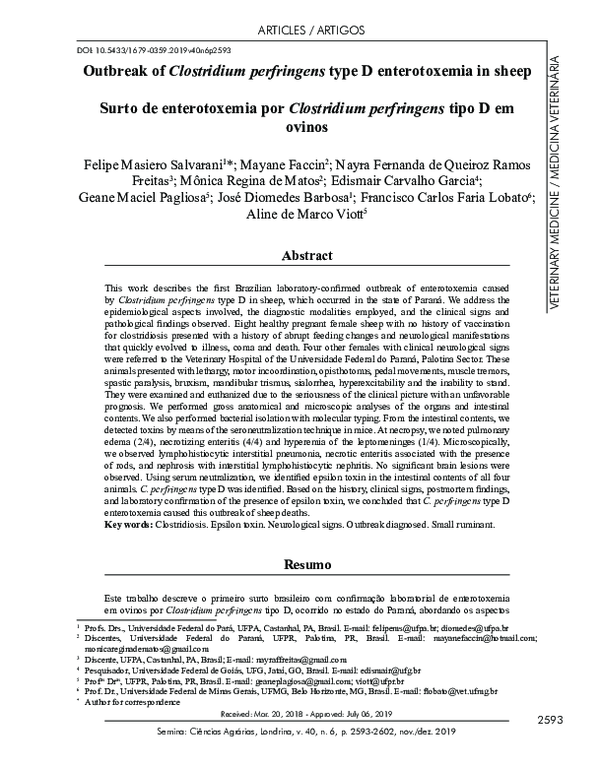 (PDF) Outbreak of Clostridium perfringens type D enterotoxemia in sheep