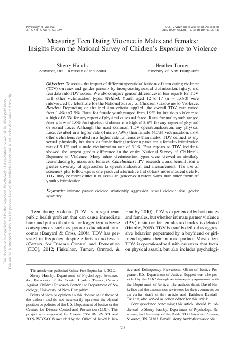 (PDF) Measuring teen dating violence in males and females: Insights ...