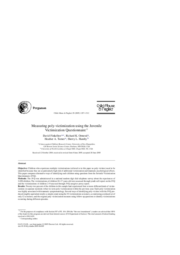 (PDF) Measuring poly-victimization using the juvenile victimization ...